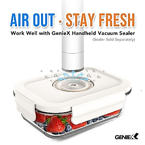 GENIEX Vacuum Containers for Food Storage, Glass Vacuum Seal Containers Set of 3, Food Saver Containers for Vacuum Seal, Easy Clean Marinade container (Rectangular-Glass-3pc | Sealer sold separately)