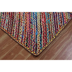 CASAVANI 100% Ecofriendly Hand Braided Rug Geometric Multipurpose Multicolor Jute & Cotton Rug Best Uses for Indoor Hall Room Gateway Runner Rug & Balcony 2.6x4 2.6x8 6x6 Feet Square