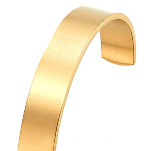 COOLSTEELANDBEYOND 19CM Stainless Steel Adjustable Cuff Bangle Bracelet for Men Women Minimalist Gold Color Satin