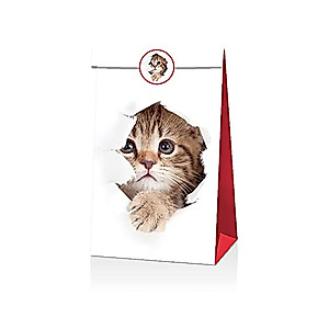 12pcs Small Paper Bags 3D Cat Printed Candy Cookie Buffet Paper Bag Animal Theme Kids Carry Food Party Favors Kraft Bags