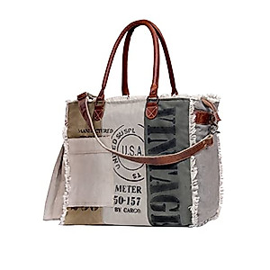 Ruzioon Upcycled Canvas & Cowhide Hand Bag, Canvas & Cowhide Weekender Bag, Canvas Tote Bag, Canvas Shoulder Bag for Women’s