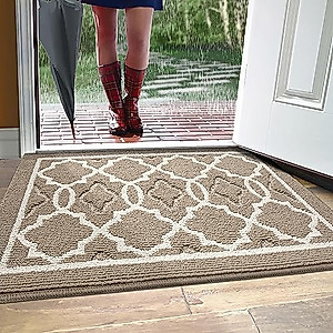 DEXI Indoor Door Mat, 36"x24" Non-Slip Low-Profile Entrance Rug, Absorbent Machine Washable Front Doormats for Back Door, High Traffic Areas, Sandrift Brown