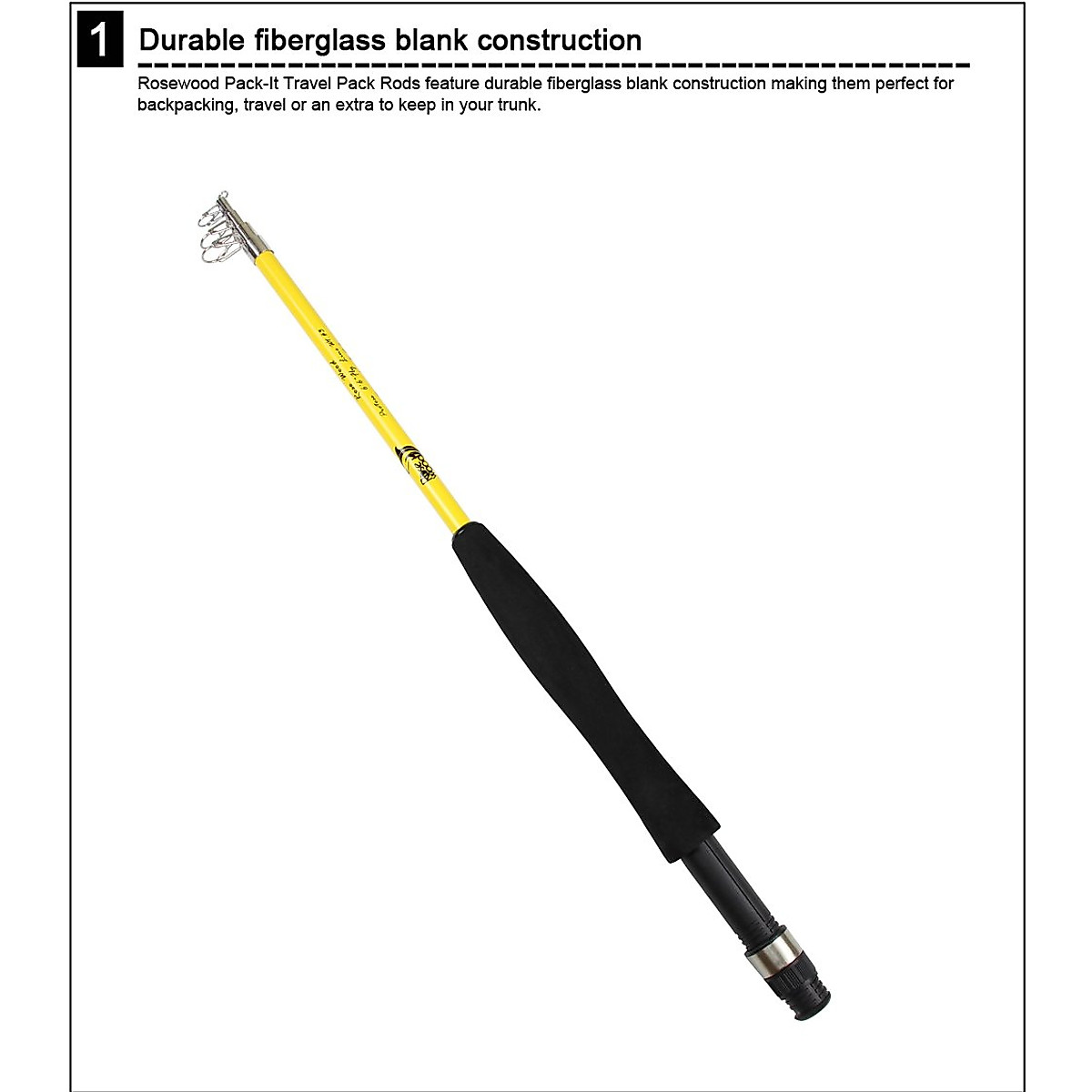 RoseWood Fly Fishing Rod 6' 6 Durable Fiberglass Blank Soft Travel Pack Fly Rod #3 Line Weight Protable Telescopic Fly Fishing