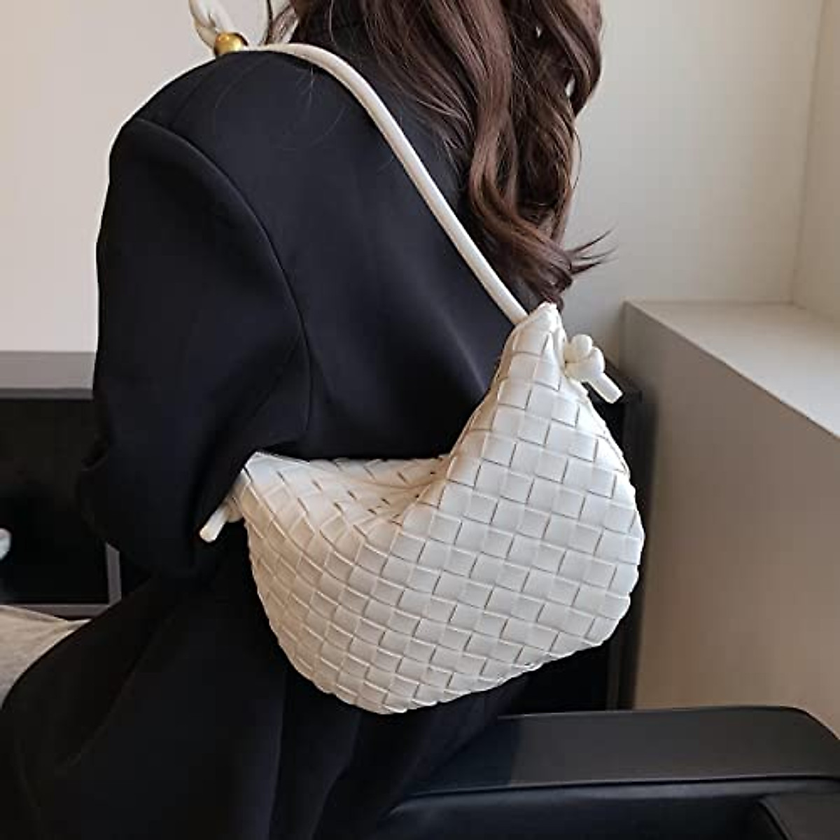 Woven Hobo Handbag Women Shoulder Bag Purse Handmade Casual Tote Bag Fashion Dumpling Clutches (Beige)