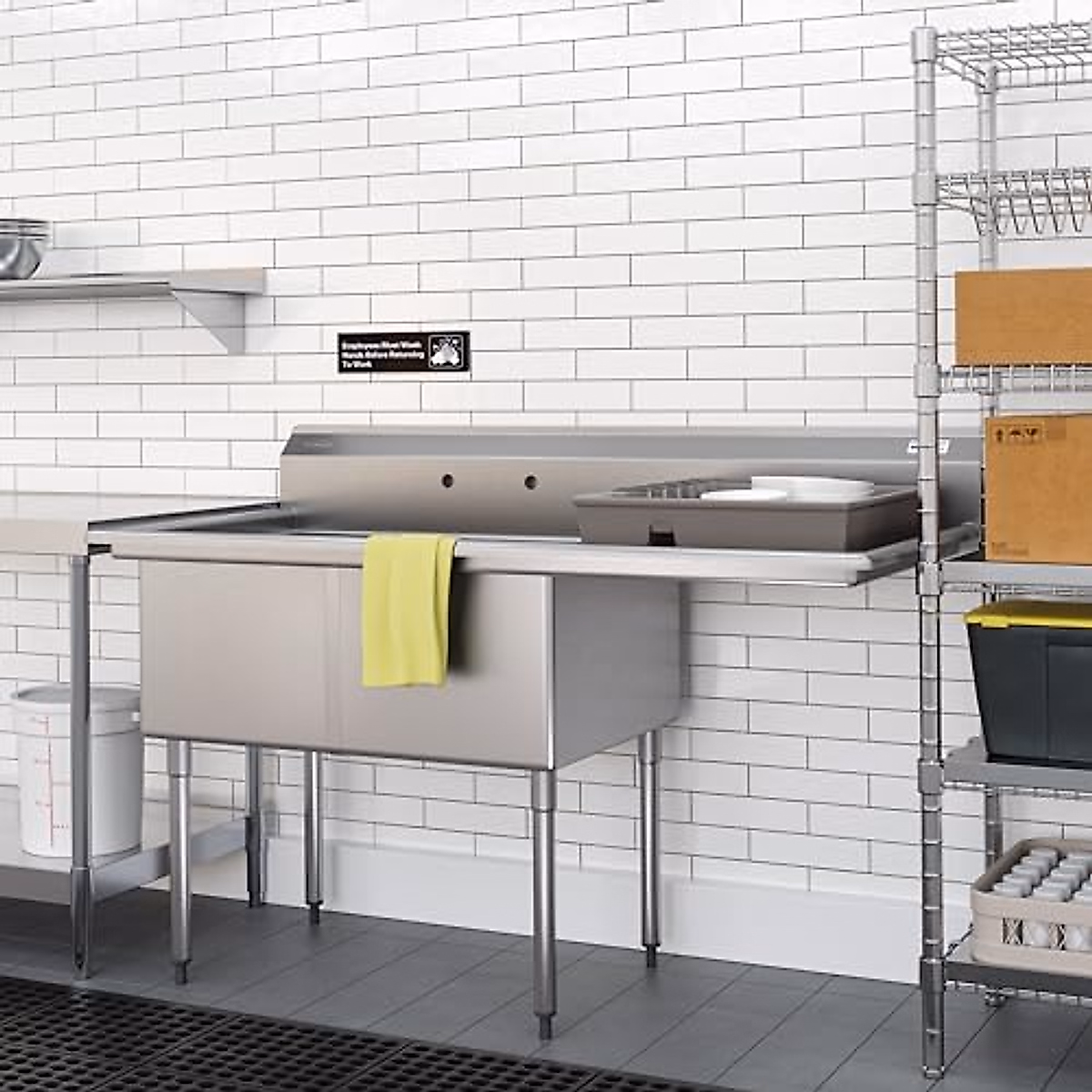 KoolMore 63 in. 18-Gauge 2-Compartment Commercial Sink with Backsplash and 24 in. Right Drainboard, Bowl dimensions 18"x24"x14" in Stainless-Steel (KM-SB182414-24R3)