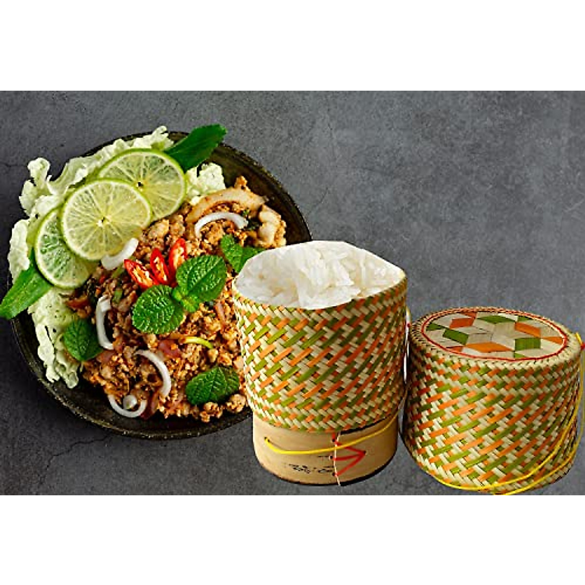 Heavens Tvcz Bamboo Sticky Rice Serving Basket Handmade ''KRA-Tip'' Thai Laos Traditional Weave Wickerwork with Vegetable Based Dye Serving Keep Sticky Rice Warm for Family