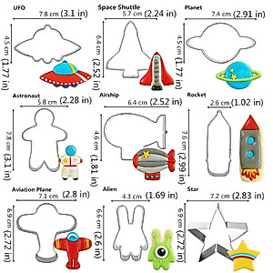 Mini Space Alien Series Cookie Cutter Set of 9 pcs, Stainless Steel Universe UFO Alien Fondant Cutters Set Pastry Biscuit Baking Clay DIY Molds for Kids