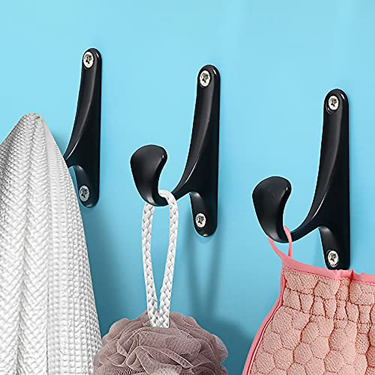 DECMATE 5 Packs Heavy Duty Wall Mounted Coat Hooks with 10 Screws Hardware Contemporary Metal Single Hooks Flat Black for Hanging Coat, Scarf, Bag, Towel, Cap, Cup, Hat …