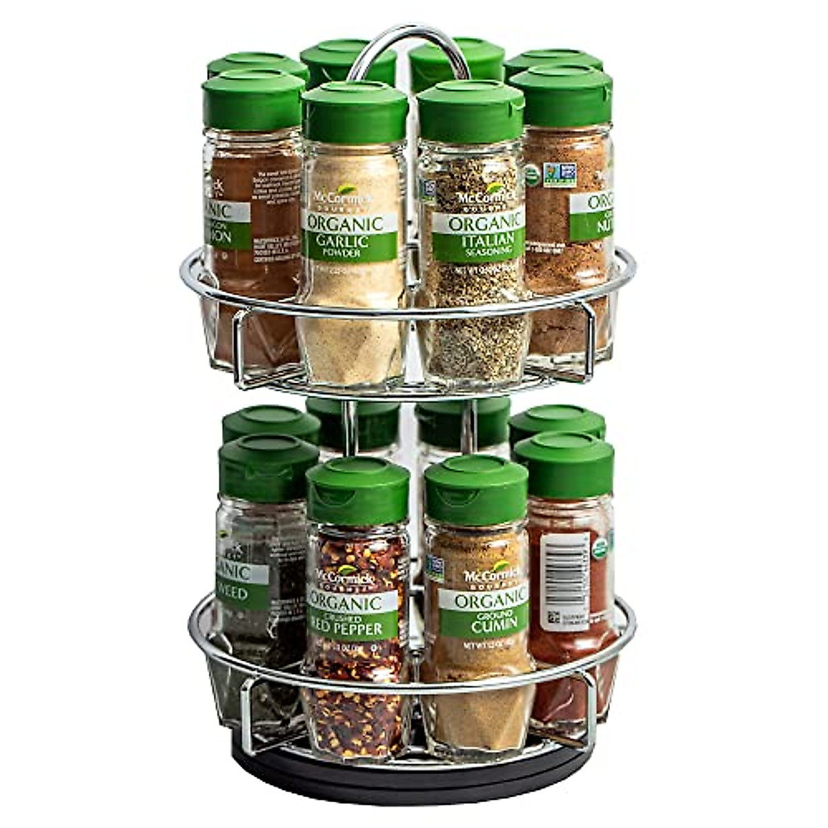 McCormick Gourmet Two Tier Chrome 16 Piece Organic Spice Rack Organizer with Spices Included, 15.41 oz