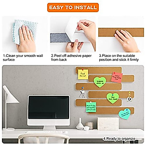 Felt Bulletin Board Corkboard Strips for Walls, Self-Adhesive Memo Board with 35 Pushpins, Wall Decor for Desk, Cubicle, Home, Office, Classroom 3 Pack