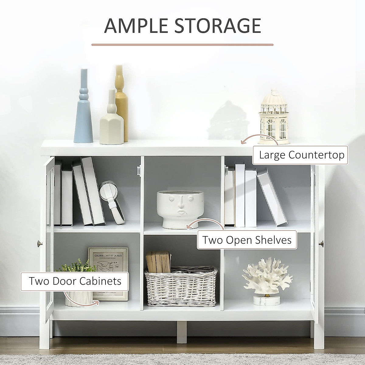 HOMCOM Sideboard Buffet Cabinet with Removable Wine Rack, Tempered Glass Door and Adjustable Shelves, Coffee Bar Cabinet for Living Room, Kitchen, Entryway, White