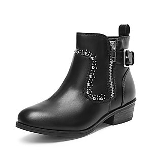 DREAM PAIRS Girls Boots Low Heel Side Zipper Ankle Booties Little Kid/Big Kid,Size 2 Little Kid,Black,SDBO2303K