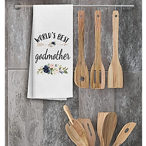 TUNW Best Godmother Kitchen Towels 16″×24″,World’s Best Godmother Floral Soft and Absorbent Kitchen Tea Towel Dish Towels Hand Towels,Birthday Christmas Thanksgiving for Godmother