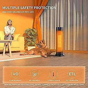 Uthfy Space Heater, 22" Portable Electric Heater with Remote, Thermostat, 12H Timer, Overheating & Tip-Over Protection, Osicllating Ceramic Tower Room Heater for Bedroom, Office, Bathroom, Indoor Use