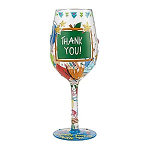 Enesco Designs by Lolita Super Teacher Hand-Painted Artisan Wine Glass, 15 Ounce, Multicolor