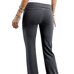 CNC STYLE P001 Women's Women's Comfy Cotton Foled Waist Stretch Bootcut Yoga Leggings High Waisted Bootleg Flare Work Pants, Charcoal Grey, Medium