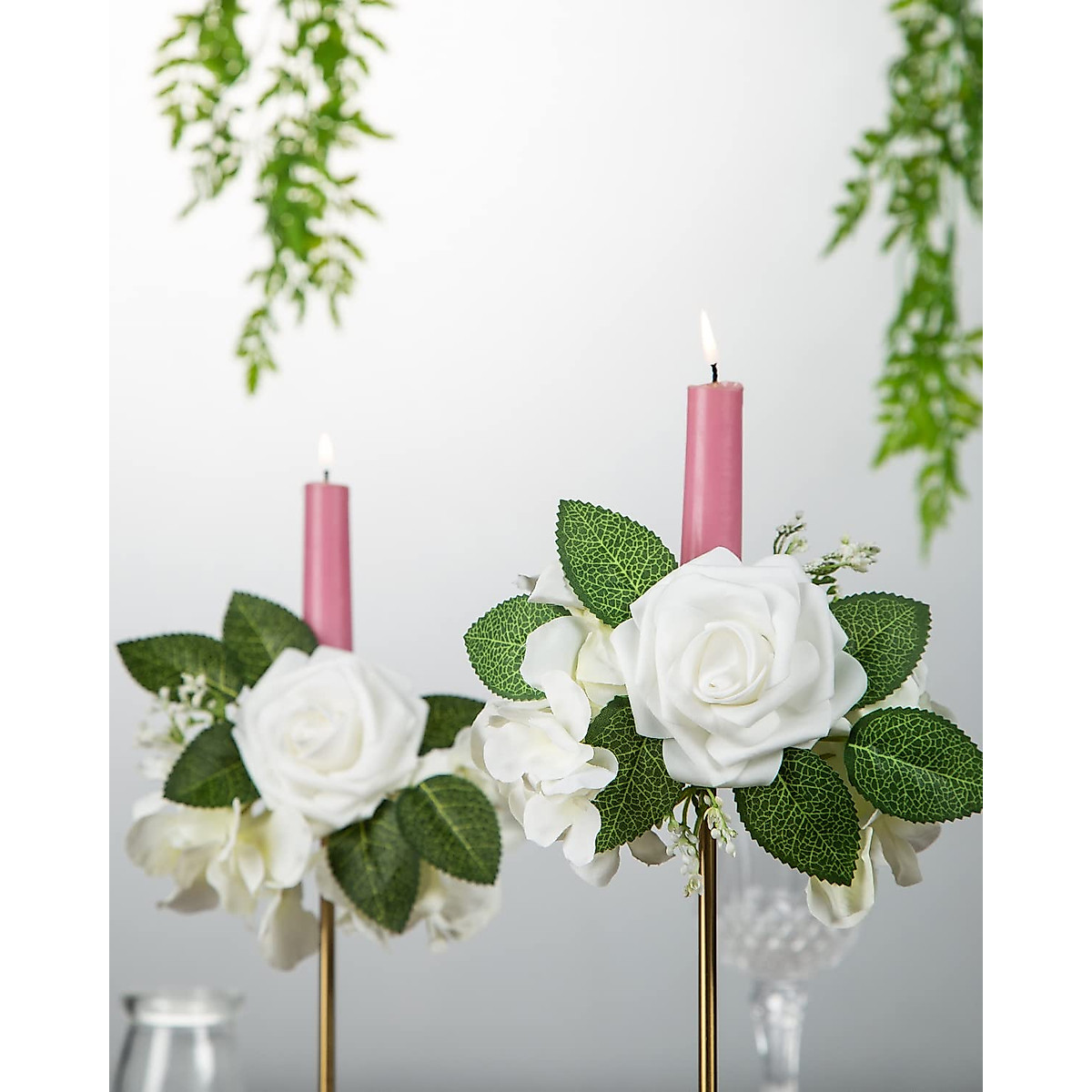 DuHouse 25Pcs Artificial Roses Flowers Fake Roses with Stems Real Touch Foam Flowers for DIY Wedding Bouquet Baby Shower Centerpiece Floral Arrangement Party Home Decor(White)