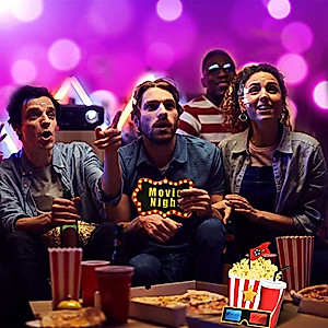 Fumete 32 Pieces Movie Night Party Cutouts Movie Party Decorations Kit Double Sided Printing Golden Black Paper Cards Red Carpet Clapboard Movie Tickets Film Reel Decor for Movie Night Party Supplies