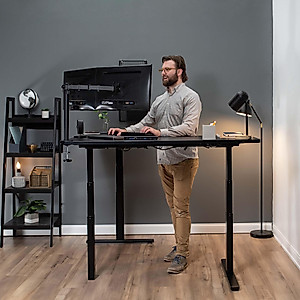 VIVO Electric Height Adjustable 83 x 60 inch Corner Stand Up Desk, 2 Dark Walnut Solid Table Tops, Black Frame, Memory Controller, L-Shaped Workstation, 3E Series, DESK-KIT-3E8D
