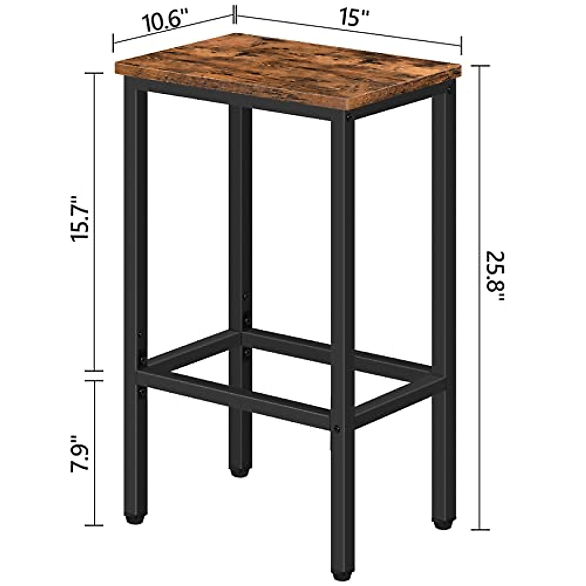 ALLOSWELL Bar Stools, Set of 2 Bar Chairs, Kitchen Breakfast Bar Stools with Footrest, 25.8" Dining Stools, Rectangular Industrial Bar Chairs, for Dining Room, Kitchen,Rustic Brown BAHR0101