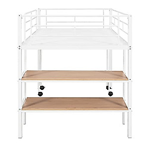 Tdewlye Multifunctional Design Twin Size Metal Loft Bed with Desk and Shelves, for Girls,Boys,Kids,Teens, (White-@66)