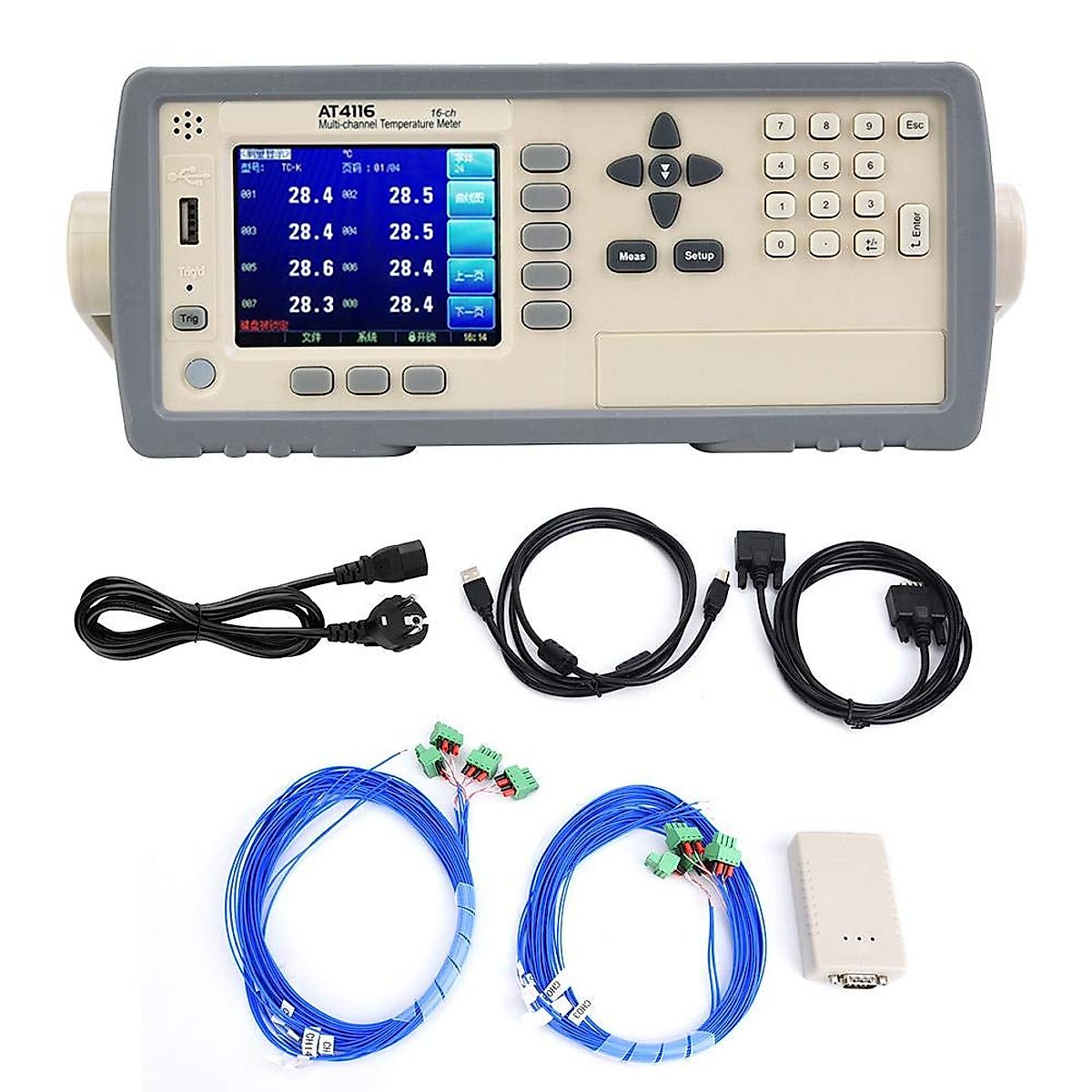 Temperature Recorder, AT4116 Multi Channel Temperature Tester, 16 Channel Professional Temperature Tester Data Logger, with TFT Screen Display, -200℃ -1300℃, USB Port(220v)