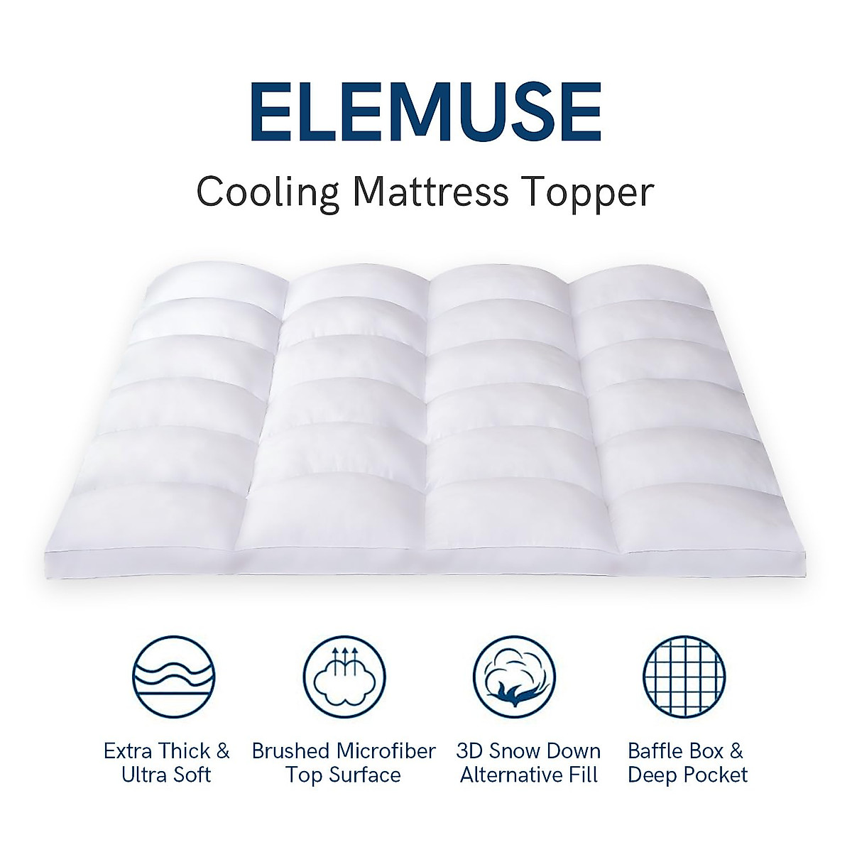 ELEMUSE Cooling Twin XL Mattress Topper for College Dorm, Thick Extra Long Twin Mattress Pad Cover, Plush Breathable Pillowtop with 8-21 Inch Deep Pocket, Overfilled 3D Snow Down Alternative Filling