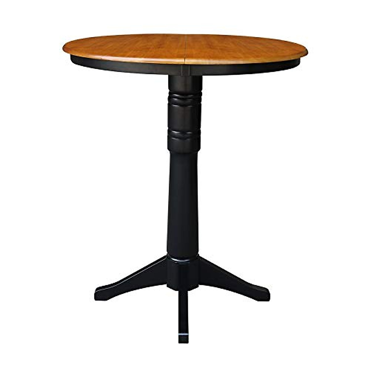 International Concepts 36" Round Top Pedestal Table with 12" Leaf-40.9" H-Dining, Counter, or Bar Height, Black/Cherry