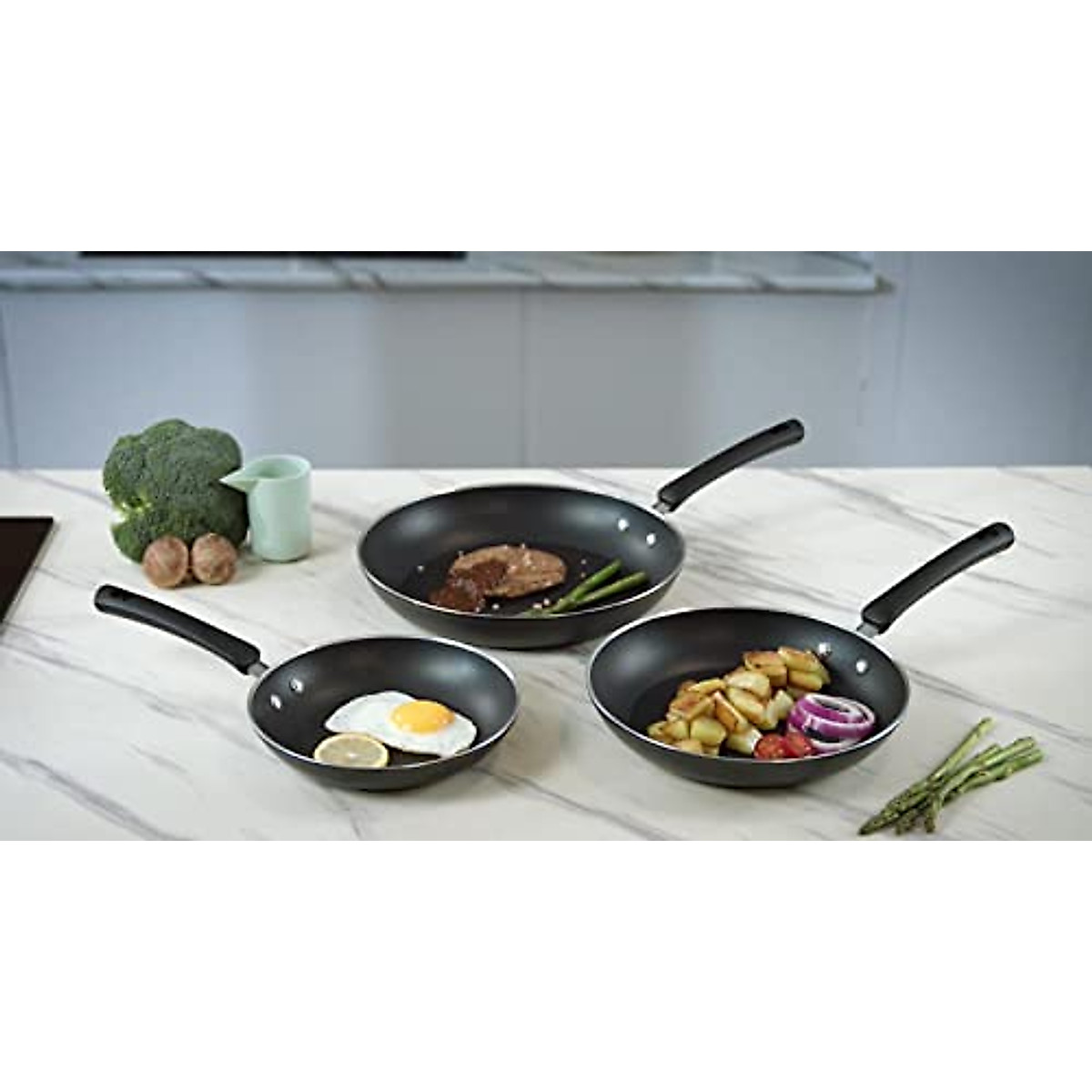 COOKSMARK Aluminum Nonstick Frying Pan Set 3-Piece 8-Inch 9.5-Inch and11-Inch,Dishwasher Safe Cookware Set