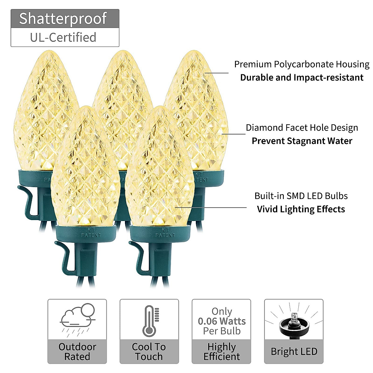 Brightown C9 LED Christmas String Lights, 66ft 100 LED Waterproof Strawberry String Lights, Plug-in Extendable Green Wire Lights String for Outdoor Indoor Outside Patio Wedding Party Decoration