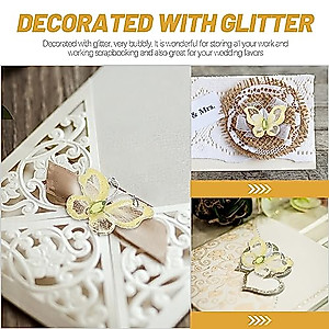 Mesh Glitter Butterfly 50Pcs Sheer Mesh Glitter Butterflies, Mesh Wire Glitter Butterfly with Gem DIY Butterfly Craft for Home Wedding Party Wall Decorations (Yellow)