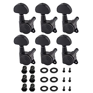 Metallor Locking Guitar String Tuning Pegs Tuning Keys Machine Heads Tuners 1:18 Gear Ratio 6 In Line for Right Handed Electric Guitar or Acoustic Guitar Parts Accessories Half Round Head Black.
