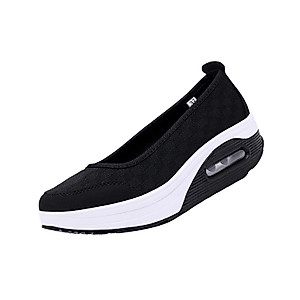 Keilinia Women's Slip on Breathe Knitted Sneakers,Lightweight Comfy Air Cushion Low Orthopedic Wedge Running Nursing Shoes (6,Black)