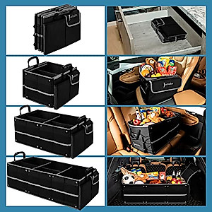 Jorindes Trunk Organizer With Reflective Stripe For Car,Cargo Organizer For Suv With Non Slip Bottom Strips,3 Large Compartments Foldable Waterproof Portable Car Storage Box,2 Tie-Down Straps