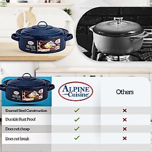Alpine Cuisine Enamel Steel Dark Blue Speckle Dutch Oven 5.3 Quart - Non-Stick Coating Dutch Oven Pot with Lid & Eco-Friendly Carrying Handles, Multi-Purpose Cookware Pot for Baking, Roasting