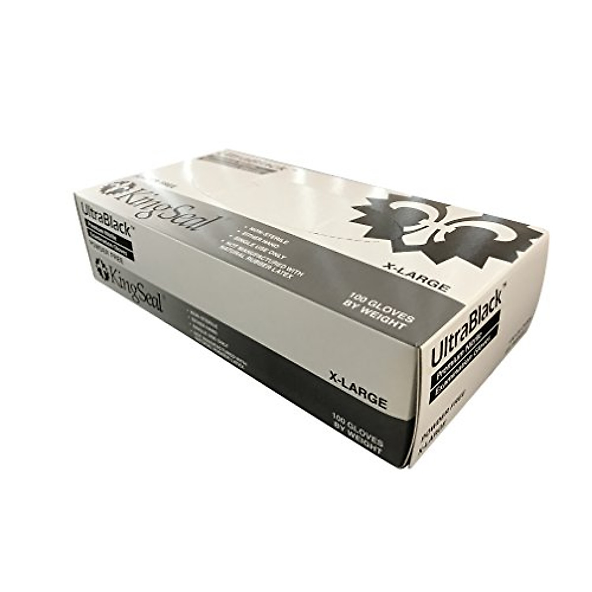 KingSeal LARGE UltraBlack Nitrile Exam Gloves, Medical Grade, Powder Free, 4 MIL, Textured Fingertips - 1 Box of 100 Gloves By Weight