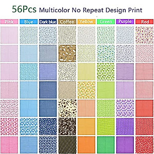56pcs 9.8" x 9.8" Floral Printed top Cotton Fabric Bundle Squares Quilting Sewing Patchwork Cloths DIY Scrapbooking Crafts