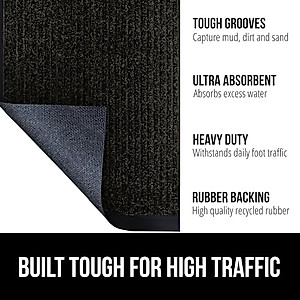 Gorilla Grip Waterproof Heavy Duty Traffic Guard Doormat, Stain and Fade Resistant Indoor Outdoor, Durable Rubber, Low Profile Door Mat, Shoe Scraper, Welcome Rug Mats for Entry, 72x48, Black