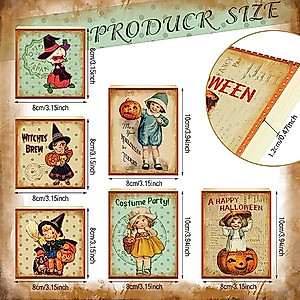 Tradder 6 Pcs Fall Wooden Table Sign Fall Tiered Tray Decor Set Thanksgiving Table Centerpieces Block for Home Halloween Harvest Party Decorations (Novel Style)