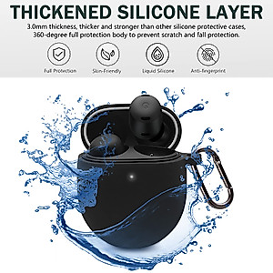 INGIDO Compatible for Google Pixel Buds Pro Case Cover with Keychain/Hand Strap, [Front LED Visible] Thickened Silicone Protective Cover Case for Google Pixel Pro Case 2022(Black)