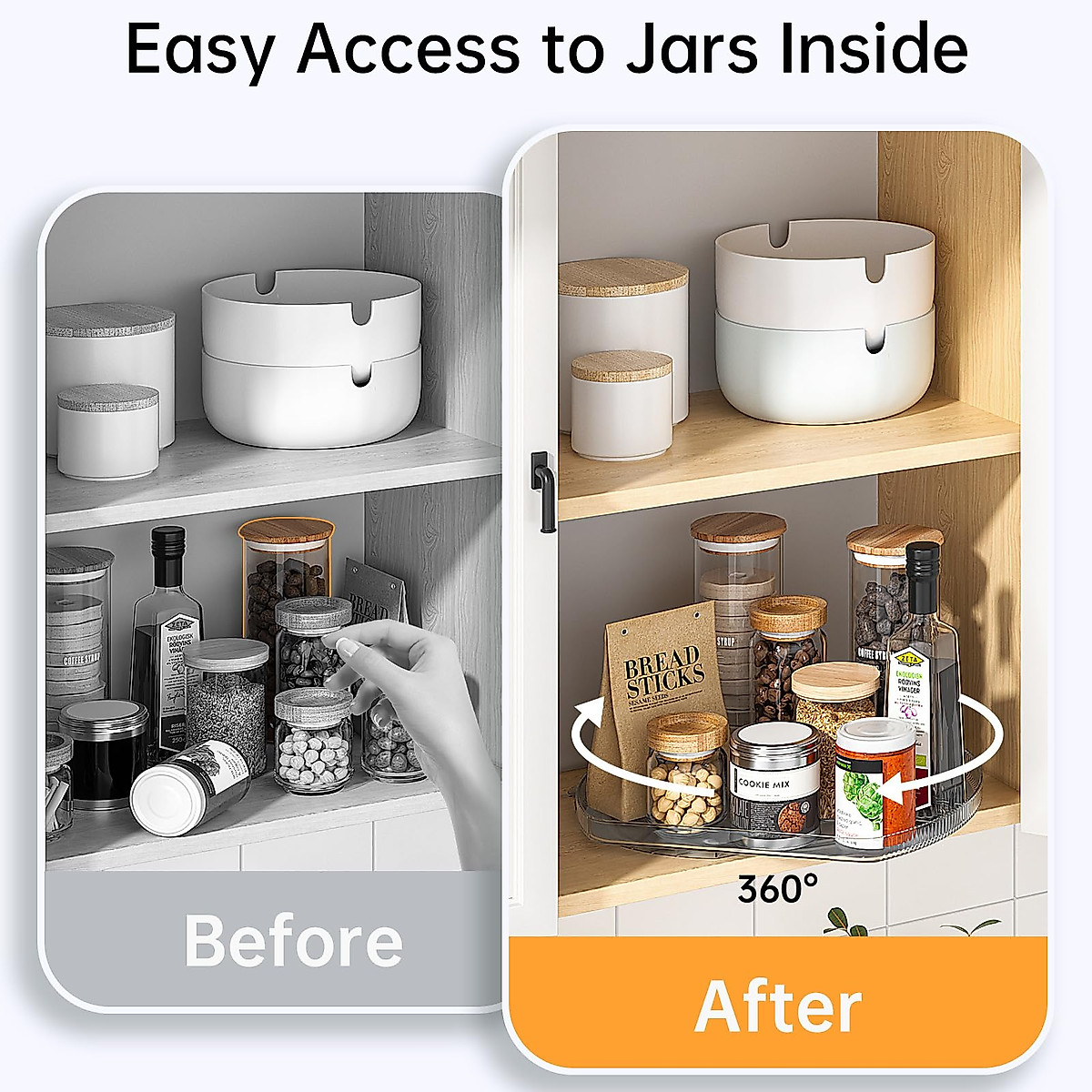 LAMU Lazy Susan Organizer for Refrigerator 15.4''x11'' Turntable Organizer for Fridge, Cabinet, Pantry, Kitchen Bathroom Vanity Makeup Refrigerator Organizers and Storage, Clear, Rectangle,1Pack