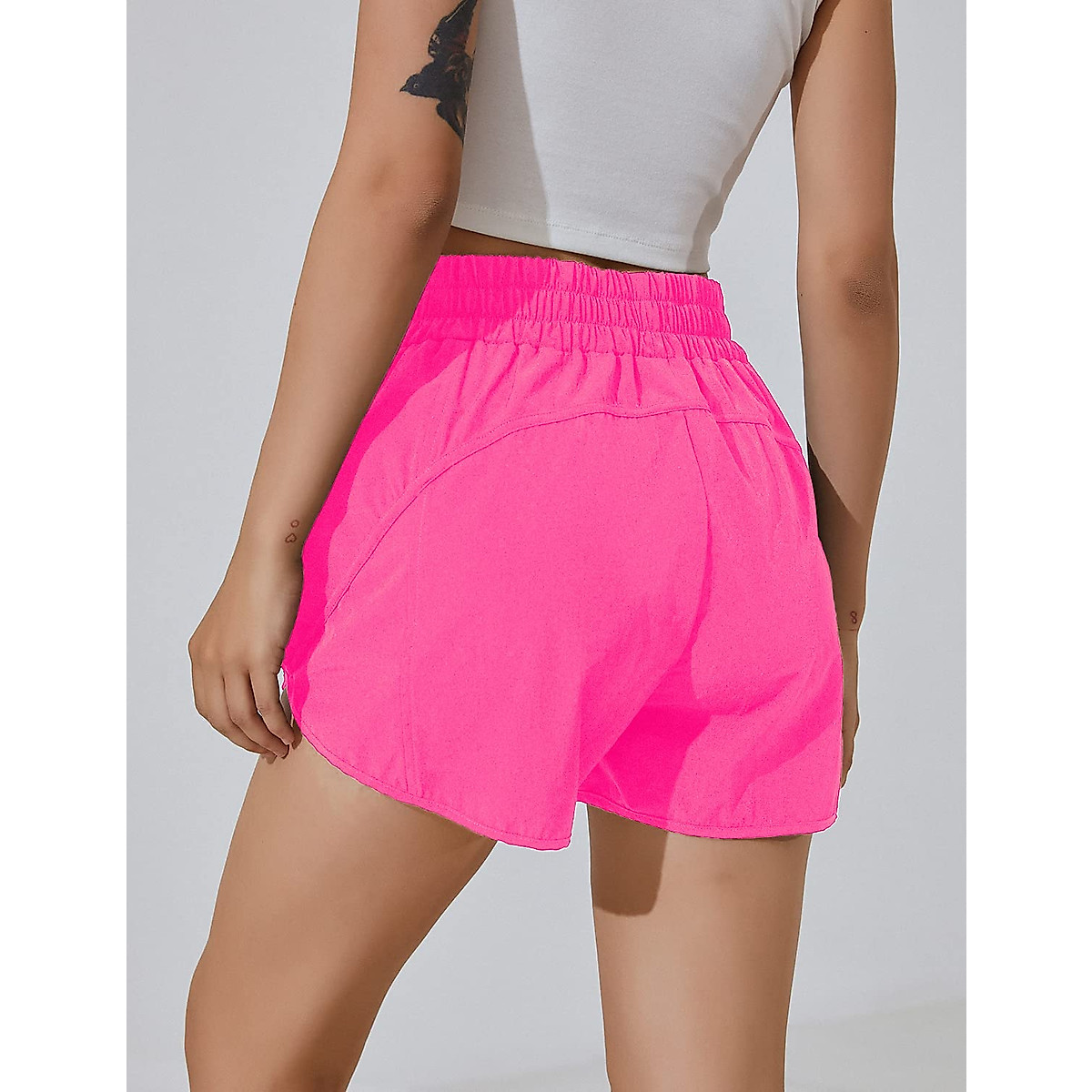 BMJL Women's Running Shorts Elastic High Waisted Shorts Pocket Sporty Workout Short Quick Dry Athletic Shorts Pants(M,Hot Pink)