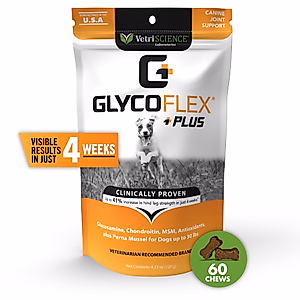 VetriScience GlycoFlex Plus Hip and Joint Supplement for Small Dogs – Extra-Strength Joint Support Chews for Dogs Under 30 Pounds, with Green Lipped Mussel, Chondroitin, and Glucosamine for Dogs