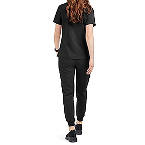 Tafford Active Stretch Women’s Cargo Jogger Scrub Set – Includes V-Neck Top and Elastic Jogger Pant (Medium, Onyx Black)