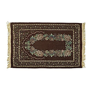 Muslim Prayer Rug Islamic Prayer Mat Traditional Chenille Area Rug Thin Large Turkish Prayer Mat for Eid Travel Ramadan Sajadah Soft Luxury Praying Mat for Men Women Janamaz Ramadan (Dark Brown)