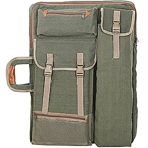 Tanchen 4K Canvas Artist Portfolio Carry Shoulder Bag Multifunctional Drawboard Bags for Drawing Sketching Painting (Army Green)