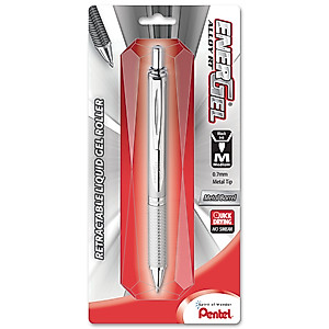 Pentel EnerGel Alloy RT Gel Pen, Medium Metal Tip, Silver Barrel, Black Ink, 1 Each (BL407BP)
