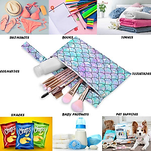 visesunny 2Pcs Wet Bag with Zippered Pockets Beautiful Rainbow Mermaid Scale Washable Reusable Roomy for Travel,Beach,Pool,Daycare,Stroller,Diapers,Dirty Gym Clothes, Wet Swimsuits, Toiletries