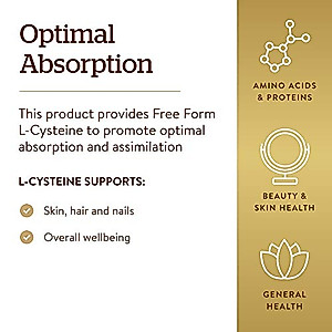 Solgar L-Cysteine 500 mg, 90 Vegetable Capsules - Free Form Amino Acid - Keratin Support for Skin, Hair & Nails - Glutathione Support - Vegan, Gluten Free, Dairy Free, Kosher - 90 Servings