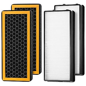 AT-PET01 AT-PET02 Replacement Filter for HoMedics PetPlus AT-PETODR and TotalClean AT-OFL, AT-PET01, AT-PET02 and AR-45, 2 Pack H13 True Hepa and 2 Pack Activated Carbon Filter